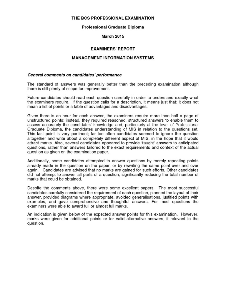 General Comments On Candidates' Performance: The Bcs Professional ...
