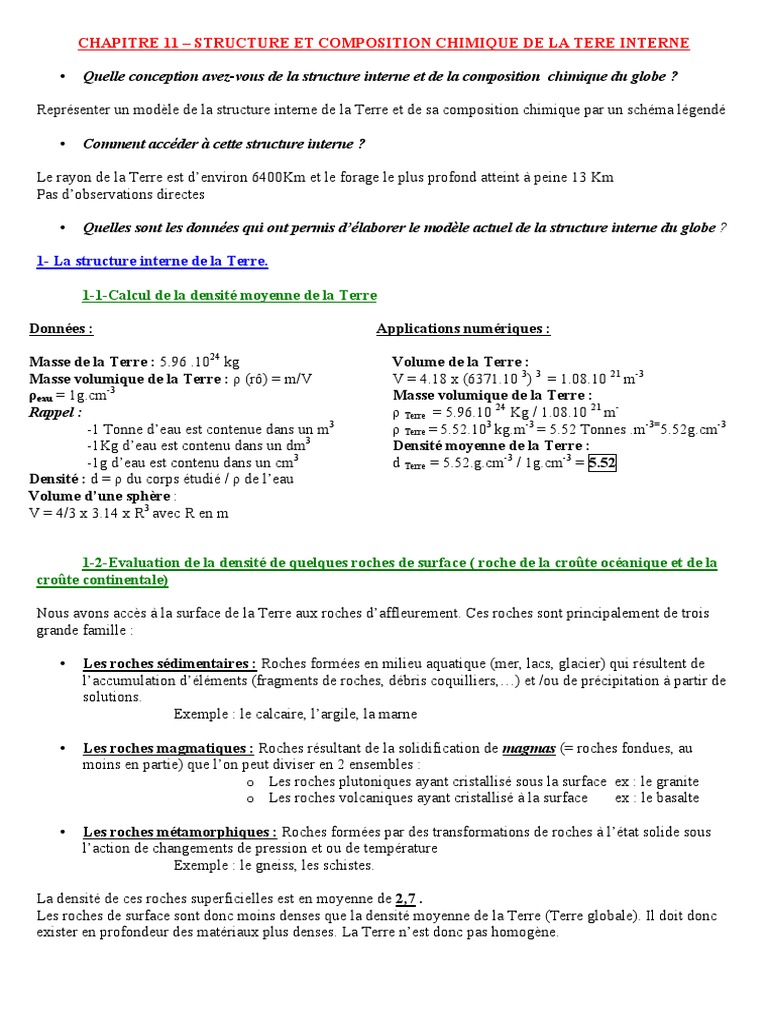 11 Structure Et Composition Chimique de La Terre Interne PDF | PDF | Manteau terrestre ...