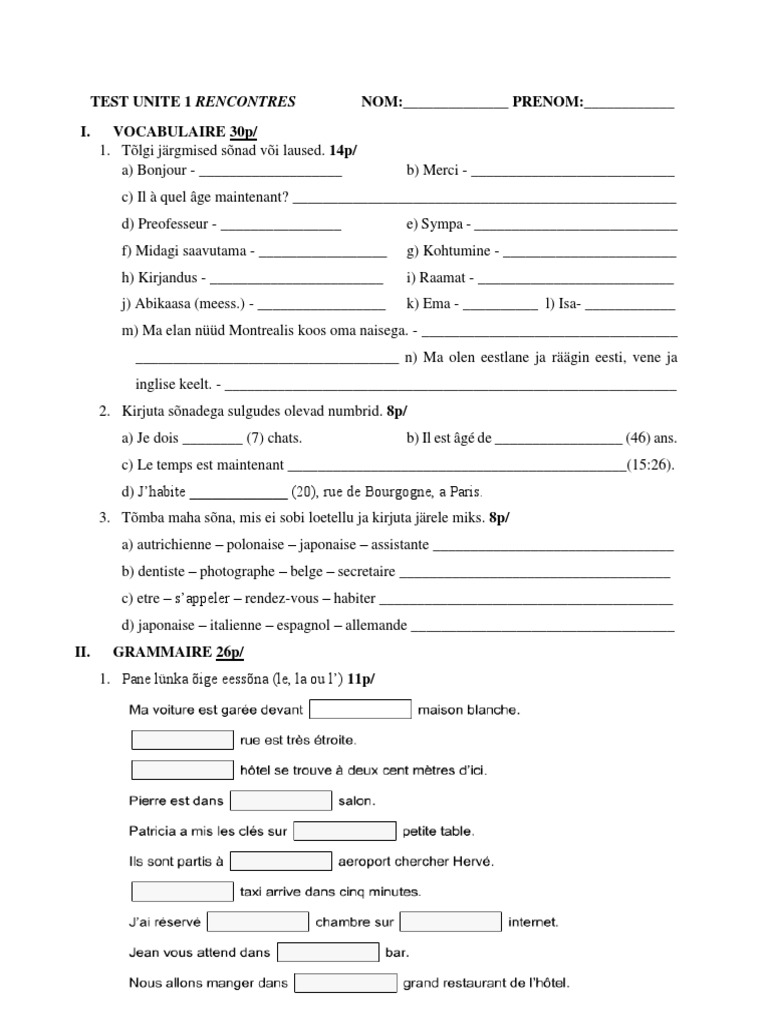 Test Unite 1 Rencontres Nom | PDF
