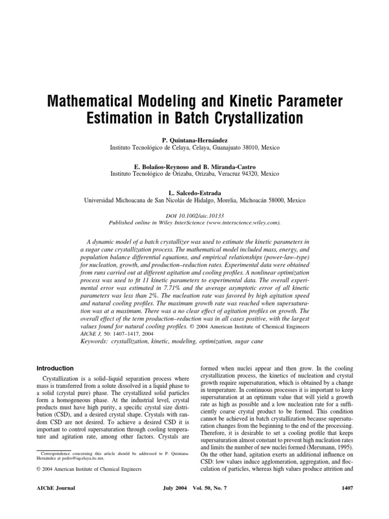 2004 Mathematical Modeling and Kinetic Parameter | PDF | Crystallization | Nucleation