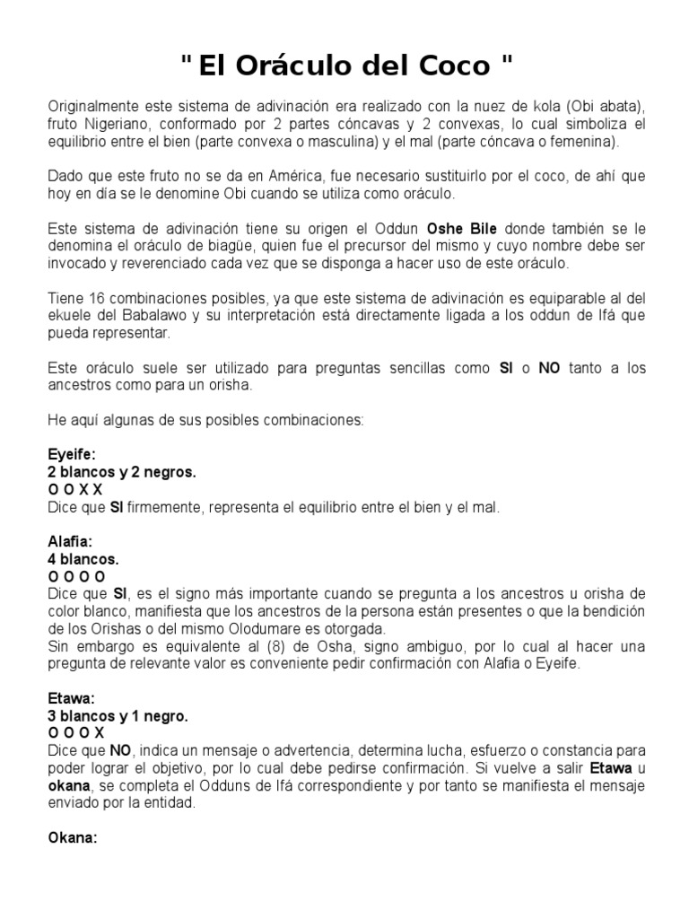 El Oráculo Del Coco | PDF | Religión y creencia