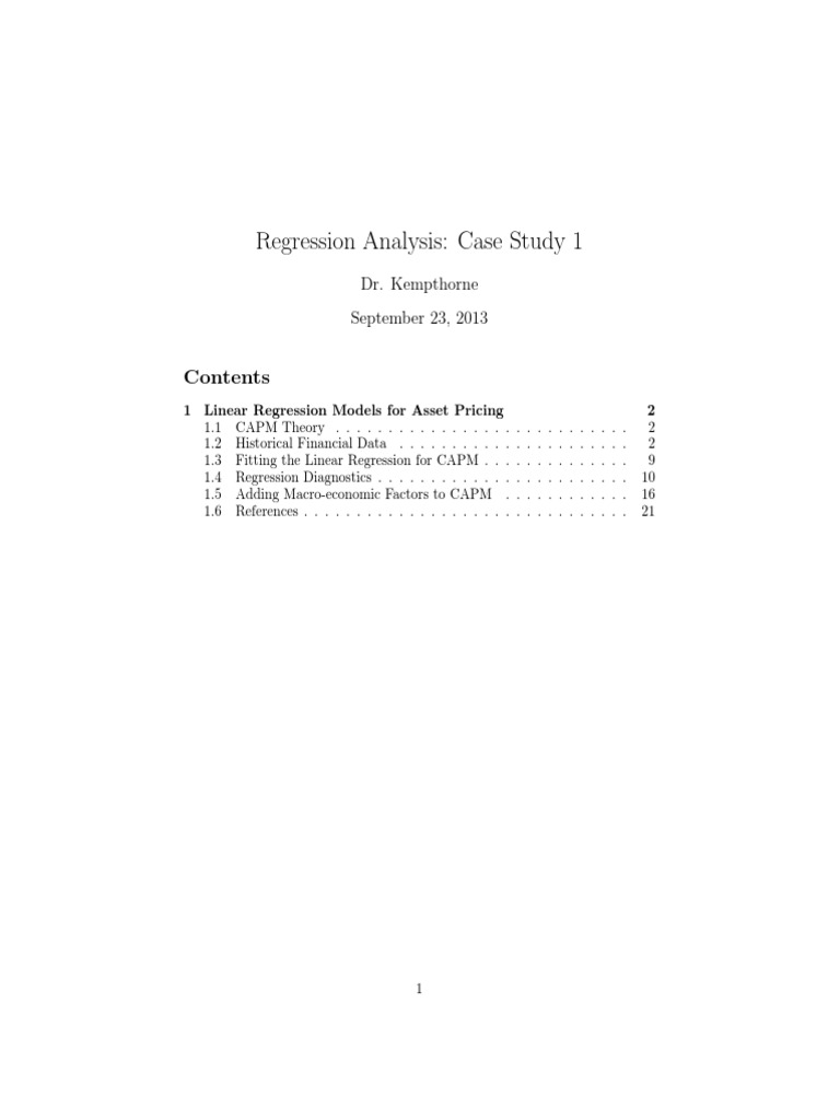 Regression Analysis: Case Study 1: Dr. Kempthorne September 23, 2013 | PDF | Coefficient Of ...