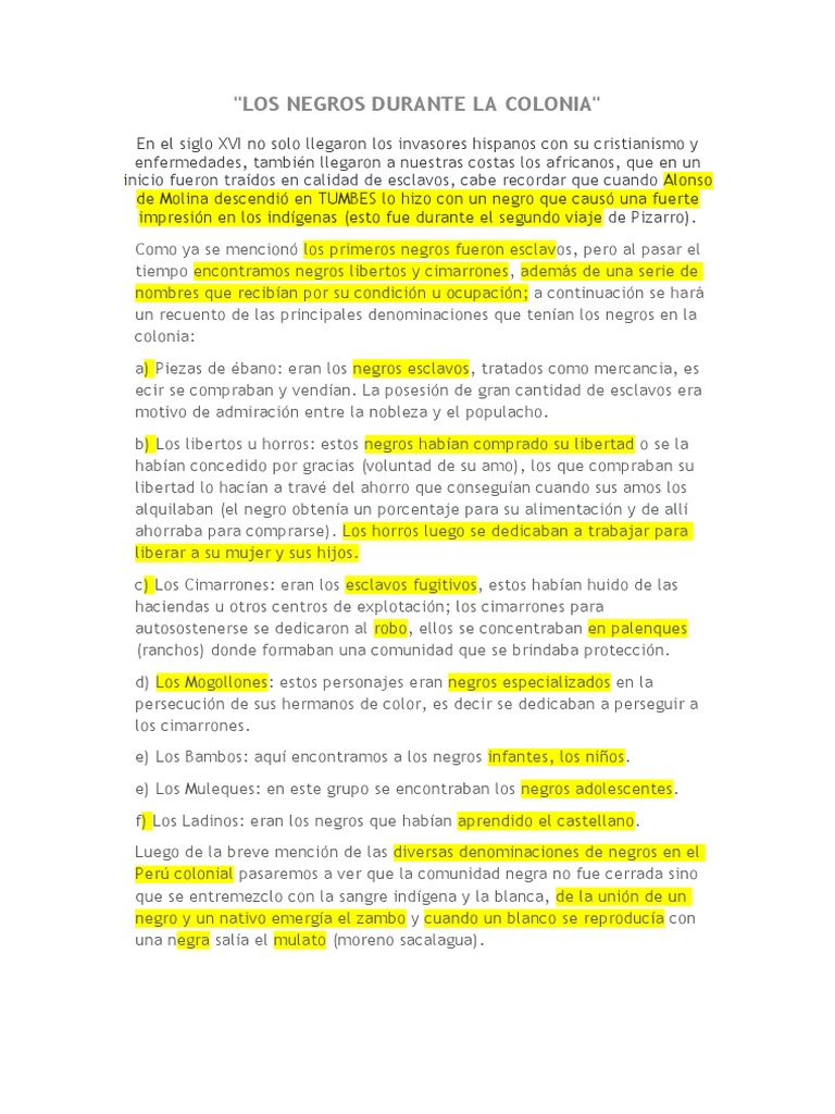 Los Negros Durante La Colonia | PDF | Esclavitud | Diáspora africana