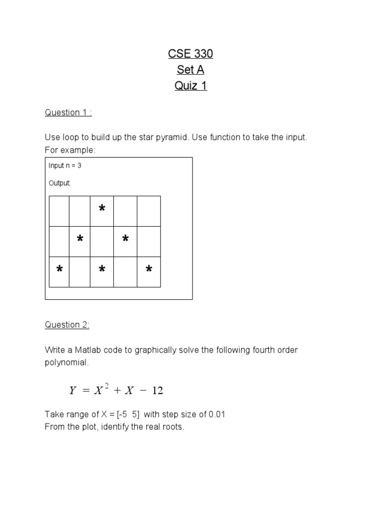 CSE 330 Set A Quiz 1: Input N 3 Output | PDF | Science & Mathematics