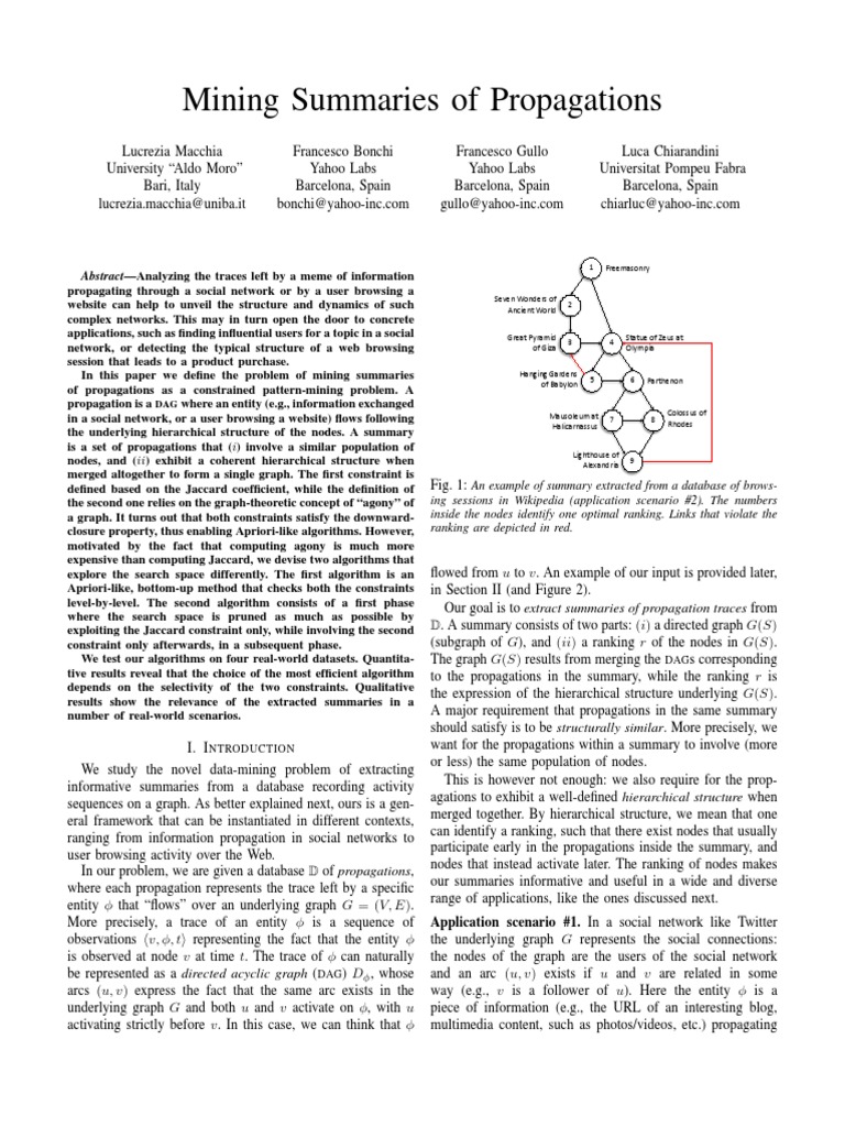 Mining Summaries of Propagations: 1 Freemasonry | PDF | Visual Cortex | Graph Theory