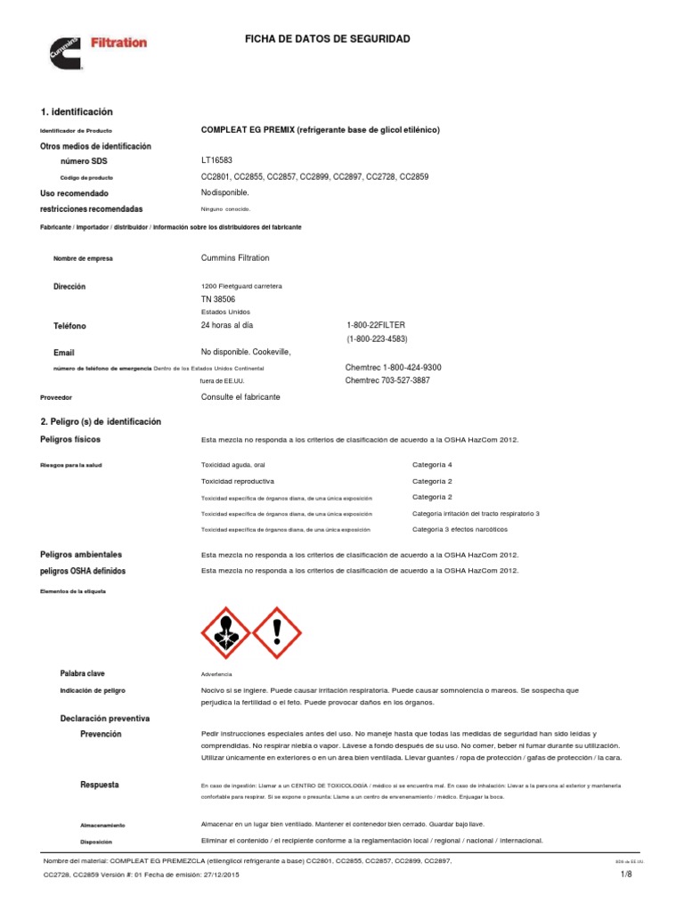 Msds 13 - Refrigerante Compleat Eg Premix | PDF | Agua | Residuos