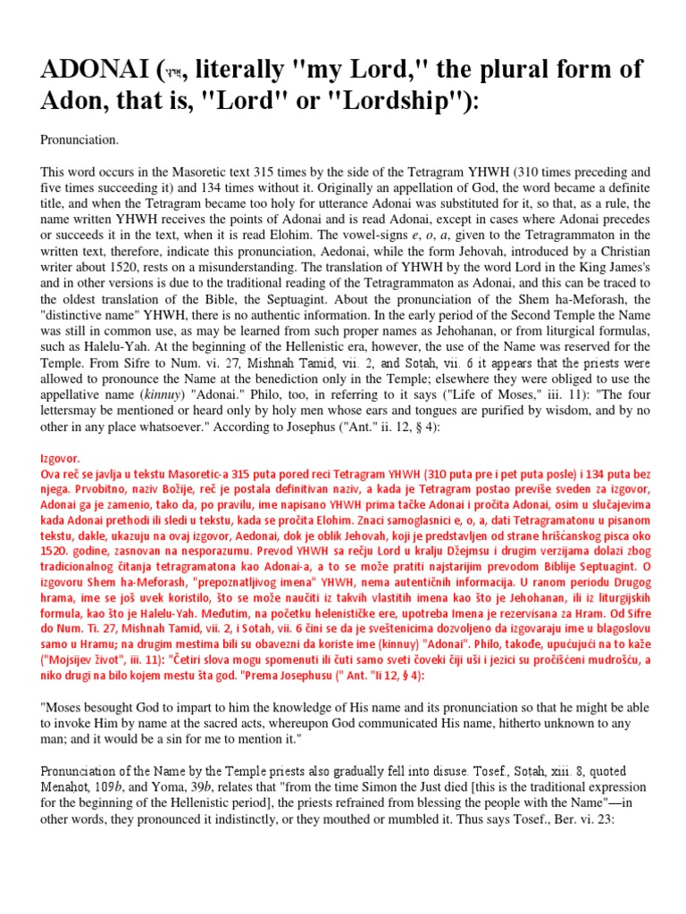 ADONAI pronunciation and use in ancient texts | PDF | Tetragrammaton ...
