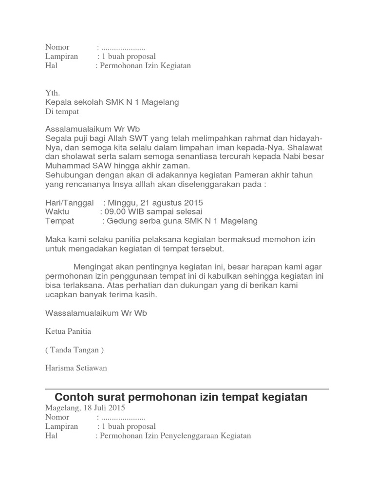 Surat Ijin Kegiatan | PDF