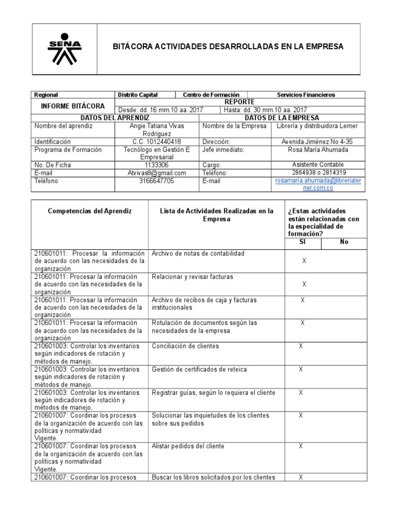 PLANTILLA BITACORA | Contabilidad | Tecnología e ingeniería