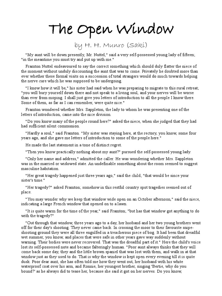 The Open Window Saki | PDF | Saki
