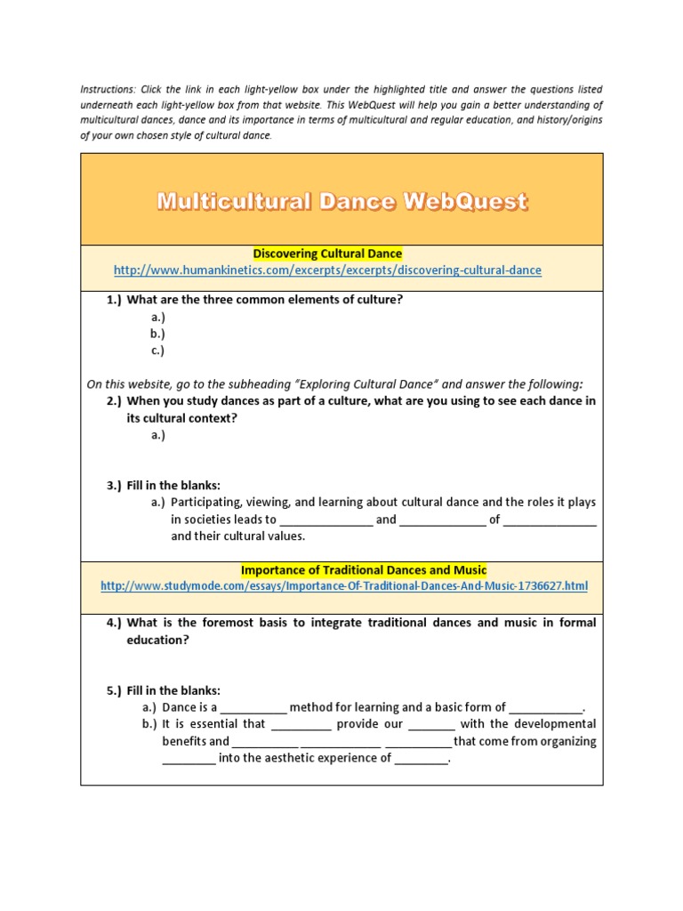 Multicultural Dance Webquest | PDF | Dances | Psychological Concepts