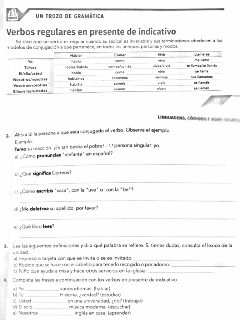 Presente de Indicativo Com Exercicios | PDF