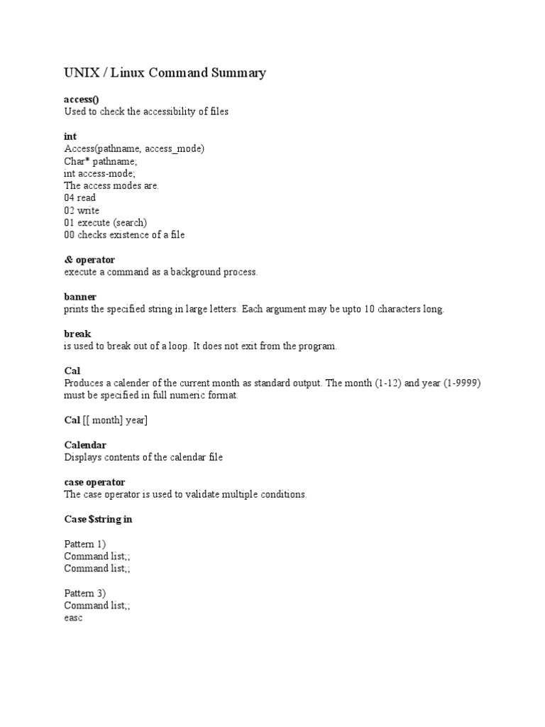 UNIX and Linux Commands Summary | PDF | Command Line Interface | Filename