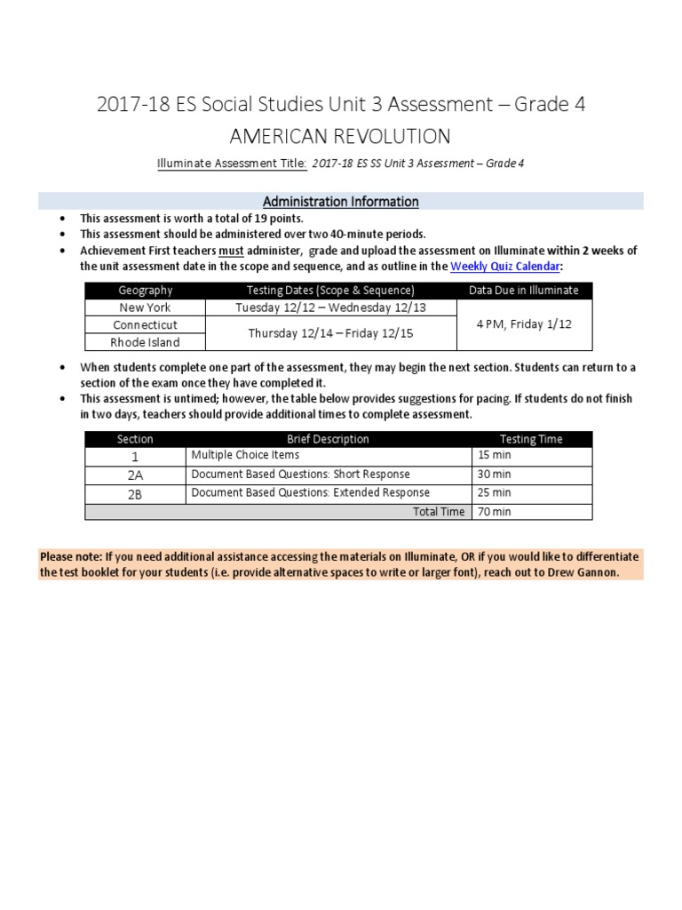 l25-26 U3 g4 Ss Assessment - Teacher Booklet 1718 | PDF | American ...