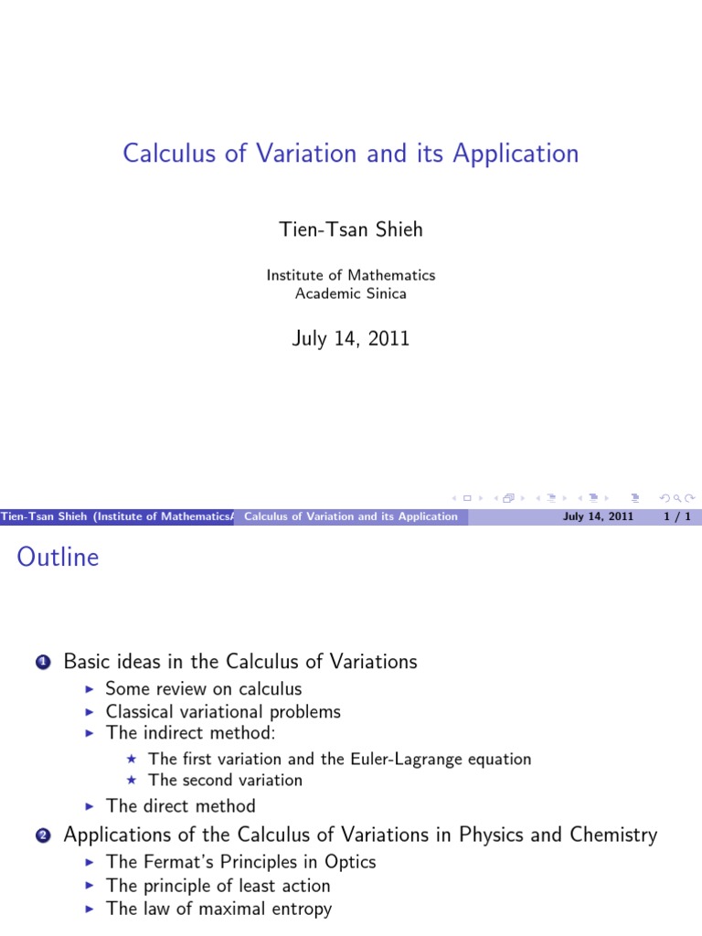 Calculus of Variation and Its Application: Tien-Tsan Shieh | PDF | Laws ...