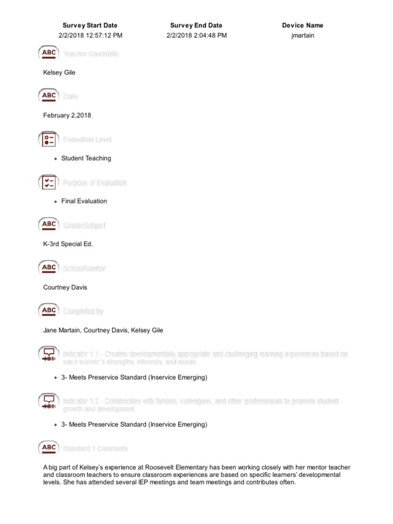 Kelsey Gile's Student Teaching Evaluation | PDF | Educational ...