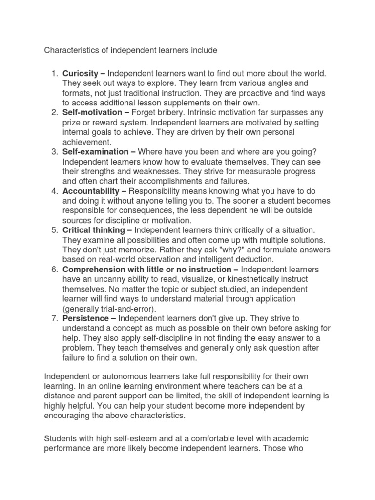 Characteristics of Independent Learners Include | PDF | Critical ...