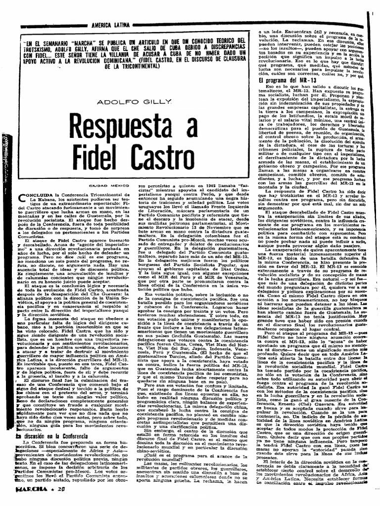 Adolfo Gilly, Respuesta A Fidel Castro (Marcha N° 1293, 18 Febrero 1966 ...