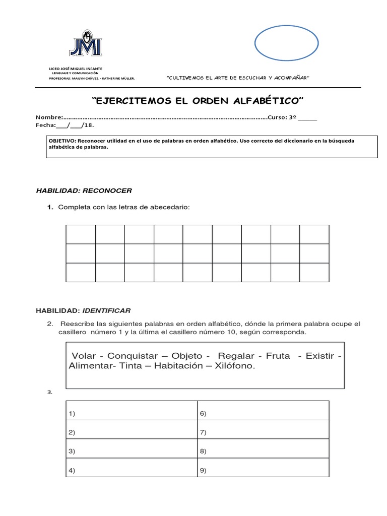 Guia 1 Orden Alfabetico 2018 | Lingüística | Escritura