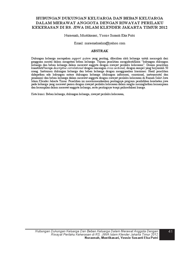 Hubungan Dukungan Keluarga Dan Beban Keluarga Dalam Merawat Anggota Dengan Riwayat Perilaku | PDF