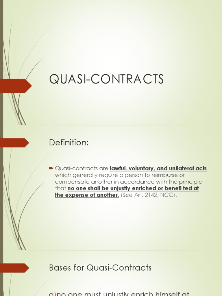 QUASI-CONTRACTS EXPLAINED | PDF | Payments | Civil Law (Legal System)