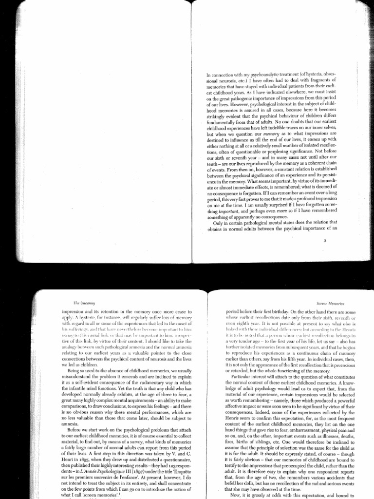 Understanding Freud's Screen Memories | PDF | Memory | Psychoanalysis