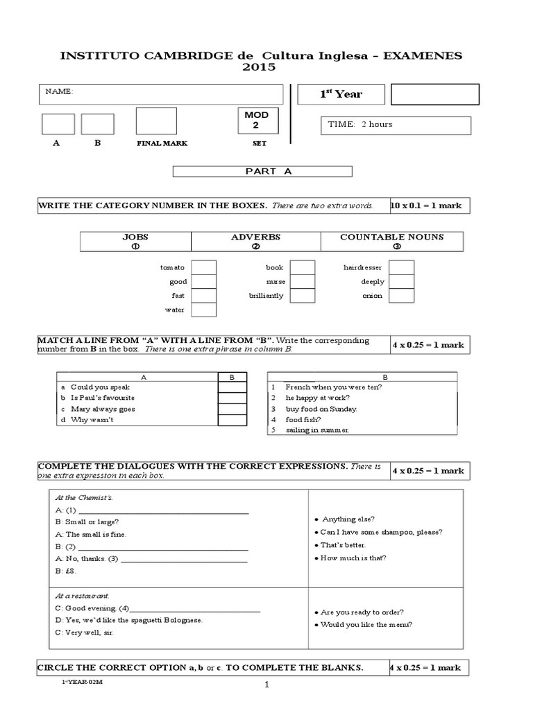 2015 Cambridge English Exam - First Year Module 2 Practice Test | PDF ...