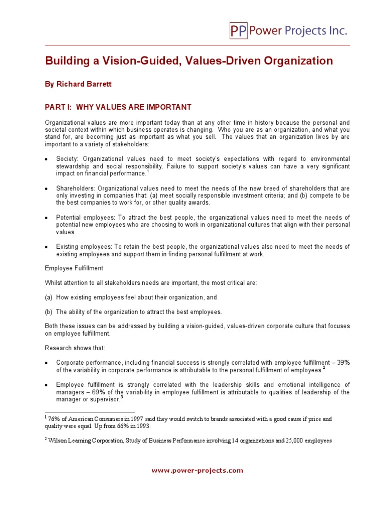 Building Values Driven Organization | PDF | Organizational Culture ...