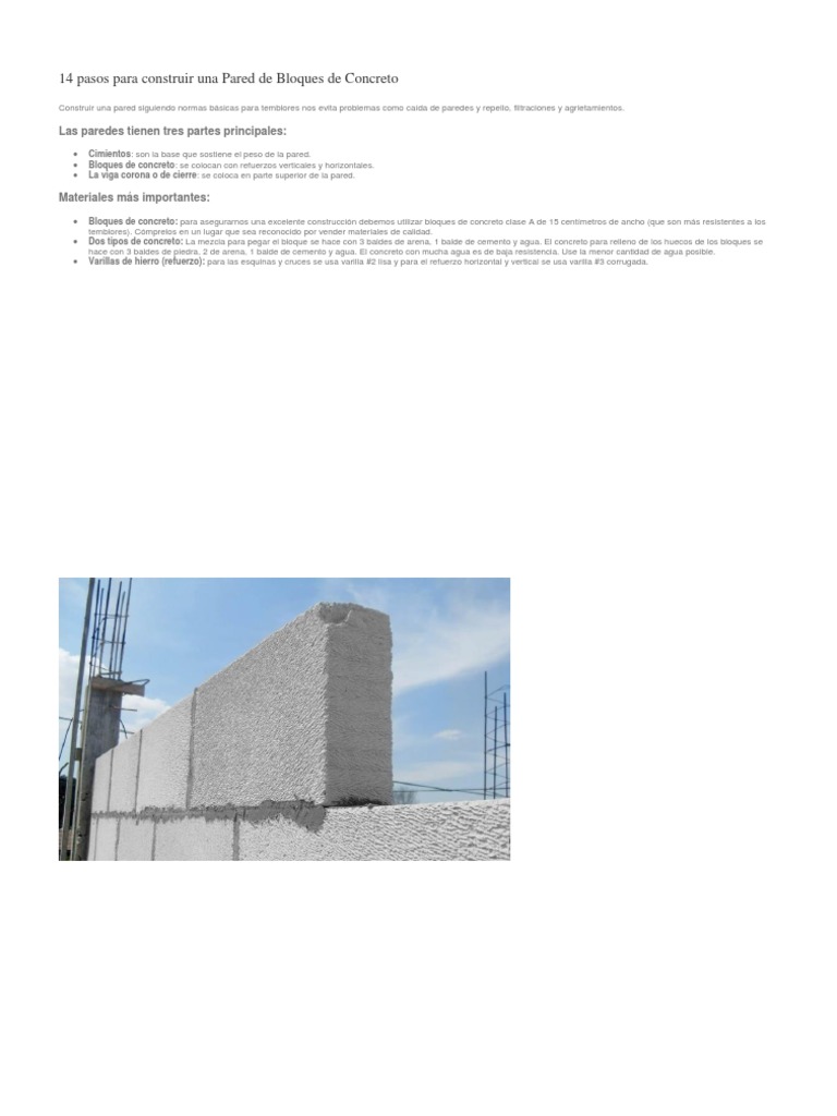 14 Pasos para Construir Una Pared de Bloques de Concreto | PDF ...