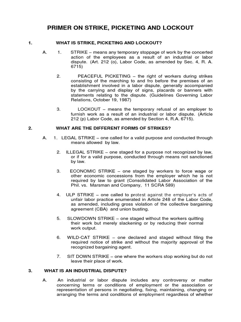Primer On Strikes and Lockouts | PDF | Strike Action | Collective ...