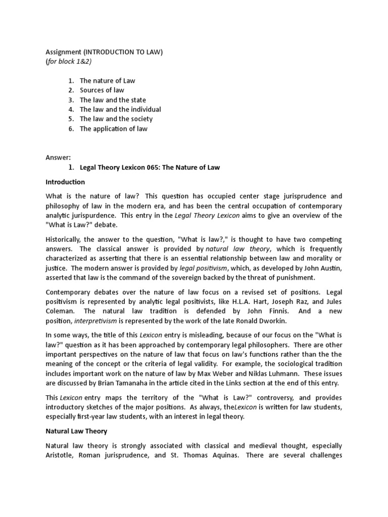 Assignment | PDF | Jurisprudence | Natural Law