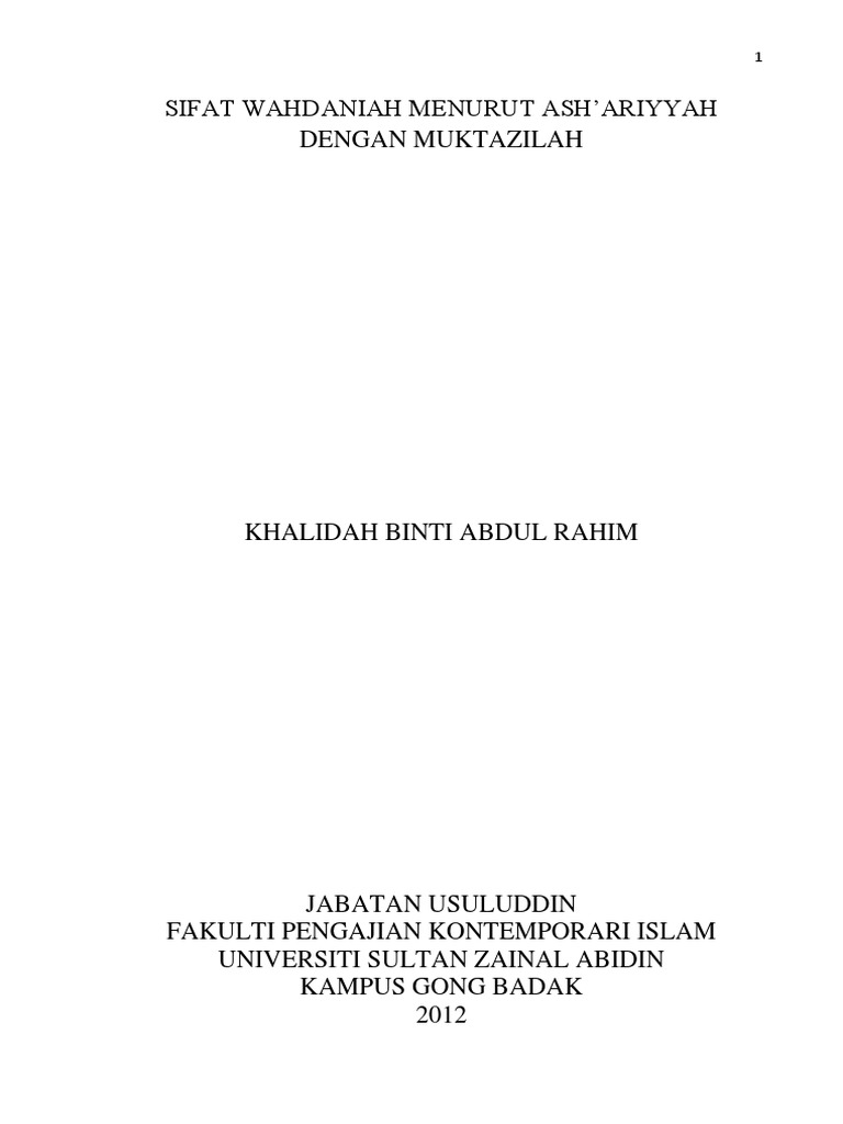 Sifat Wahdaniah Menurut Ashariyyah Dengan Muktazilah PDF | PDF