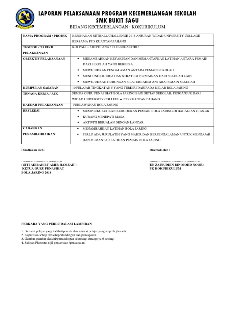 Tapak Laporan Program Aktiviti | PDF