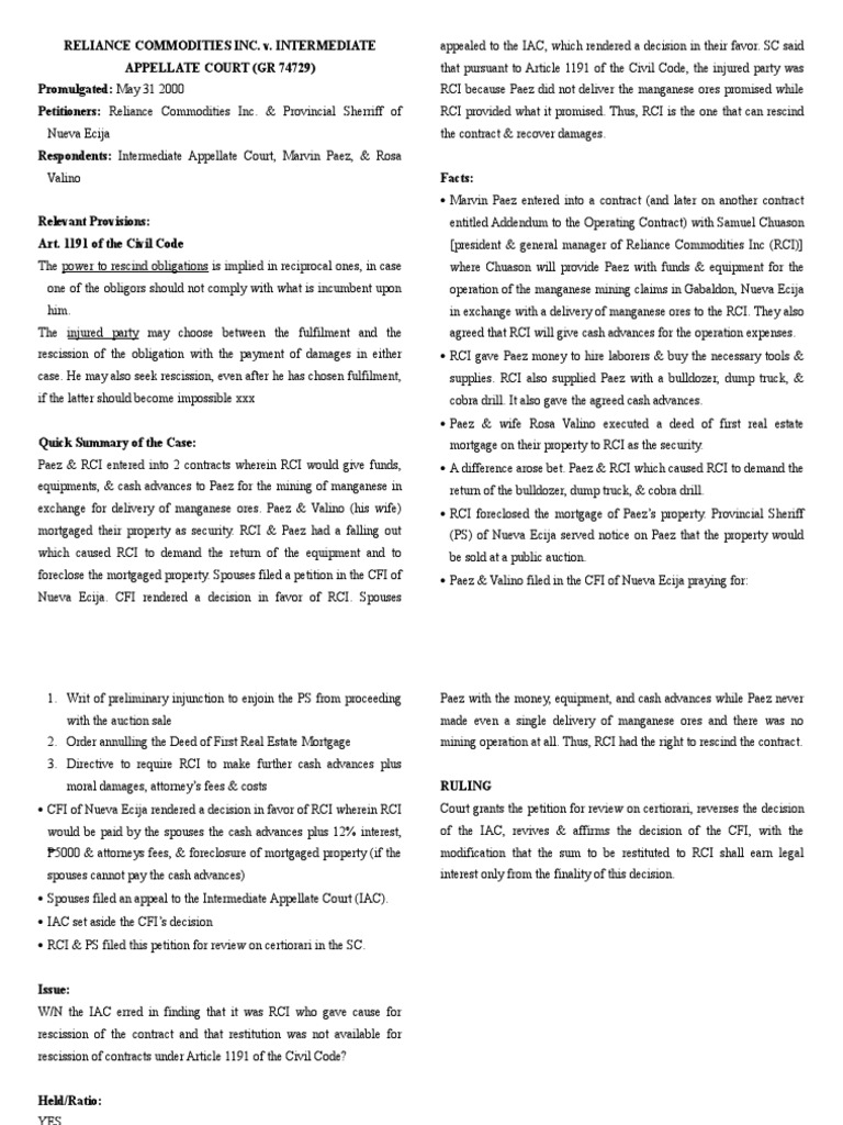 3 - Reliance Commodities V IAC - PEREZ | PDF | Foreclosure | Government