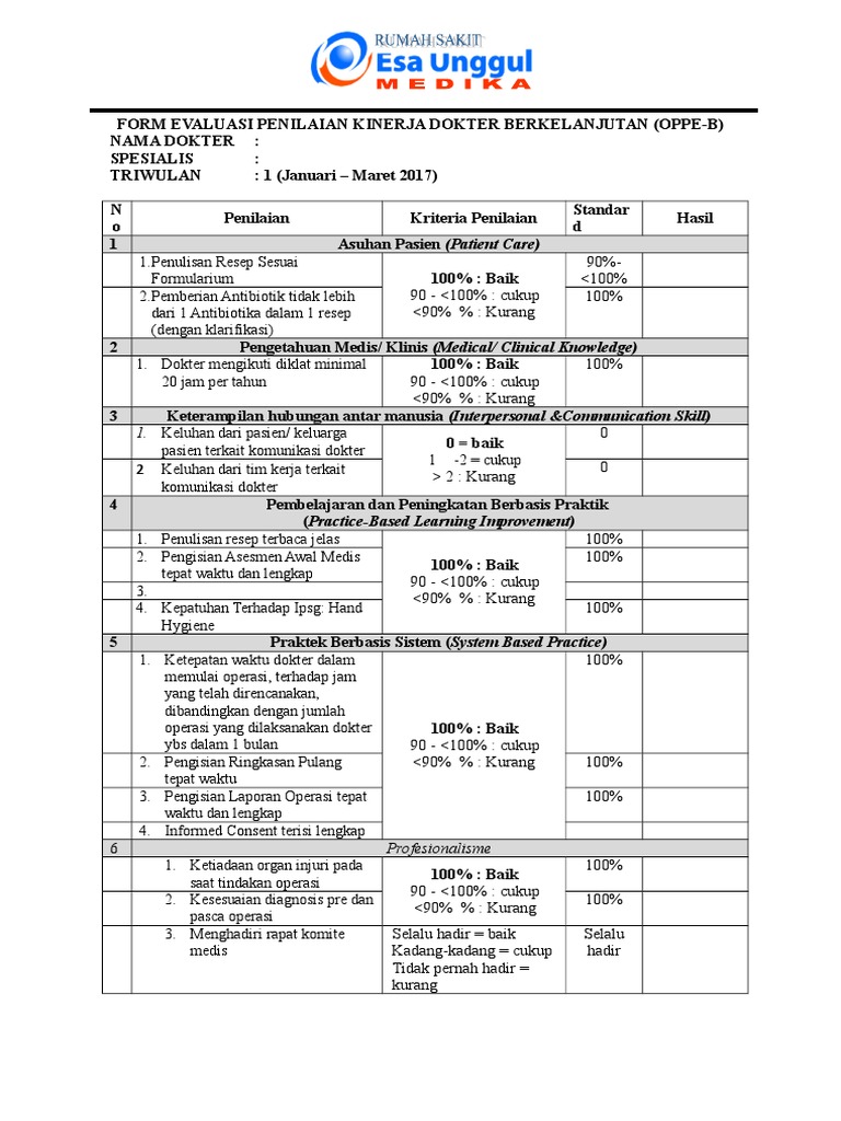 Oppe Form Evaluasi Penilaian Kinerja Dokter Bedah | PDF
