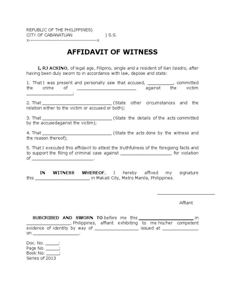 Affidavit of Witness by RJ Acsino | PDF