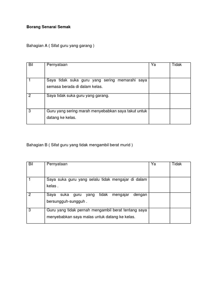 Borang Senarai Semak | PDF