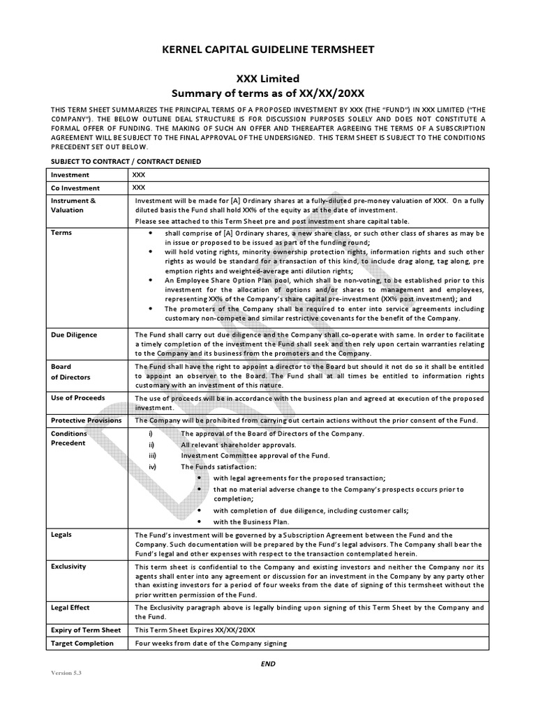 Term Sheet Template 1.4.14 | PDF | Board Of Directors | Due Diligence