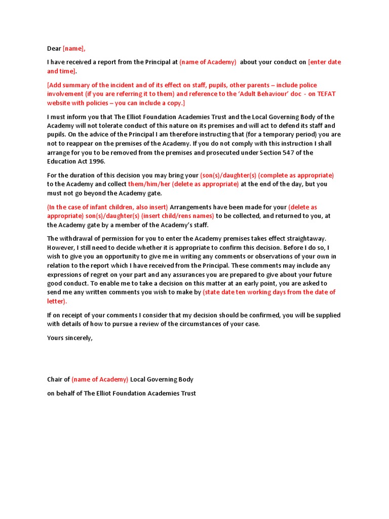 Academy Banning Notice Template | PDF | Social Institutions | Social ...