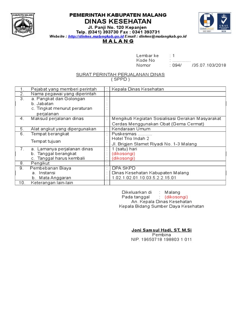 Contoh SPPD Depan | PDF