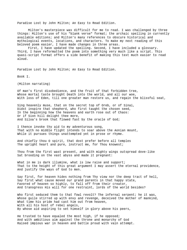 An Easy to Read Adaptation of Paradise Lost | PDF | Religion And Belief