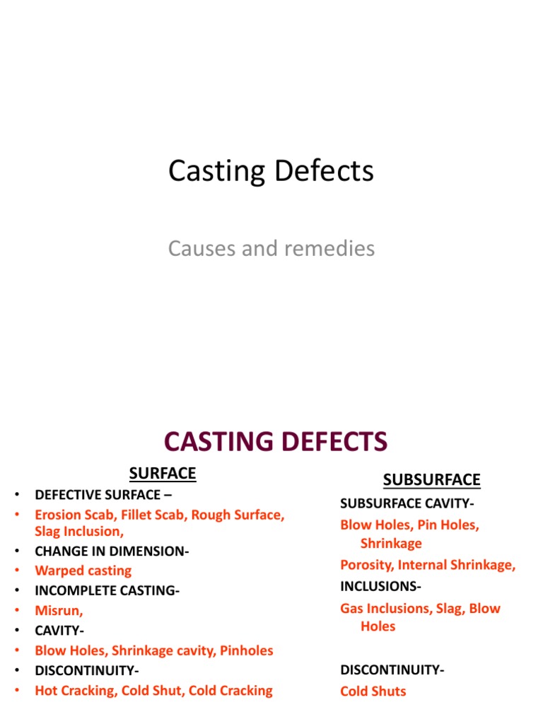 Casting Defect Causes Remedies | PDF | Casting (Metalworking ...