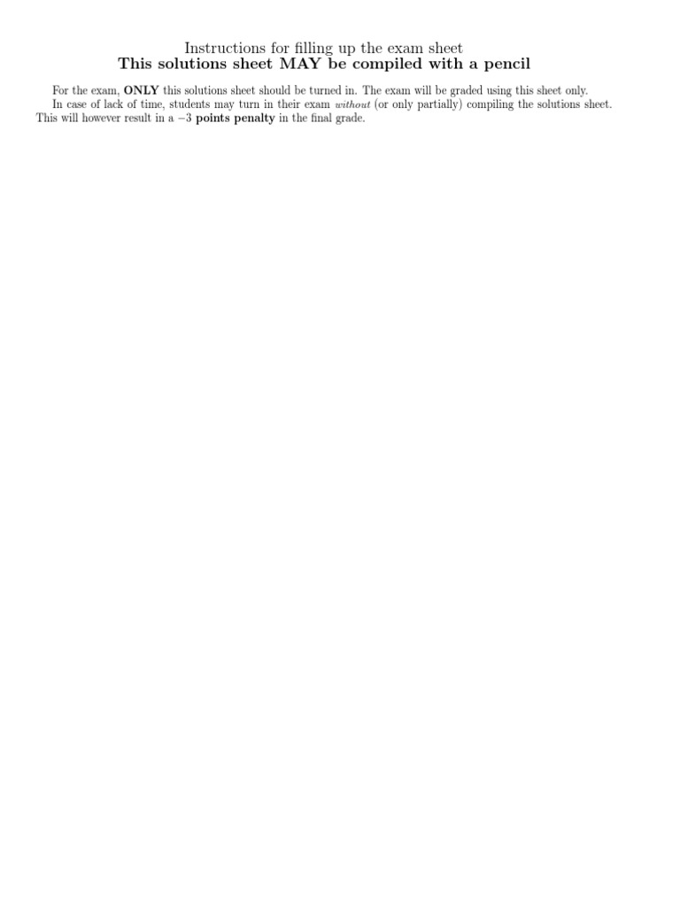 Instructions For Filling Up The Exam Sheet This Solutions Sheet MAY Be ...