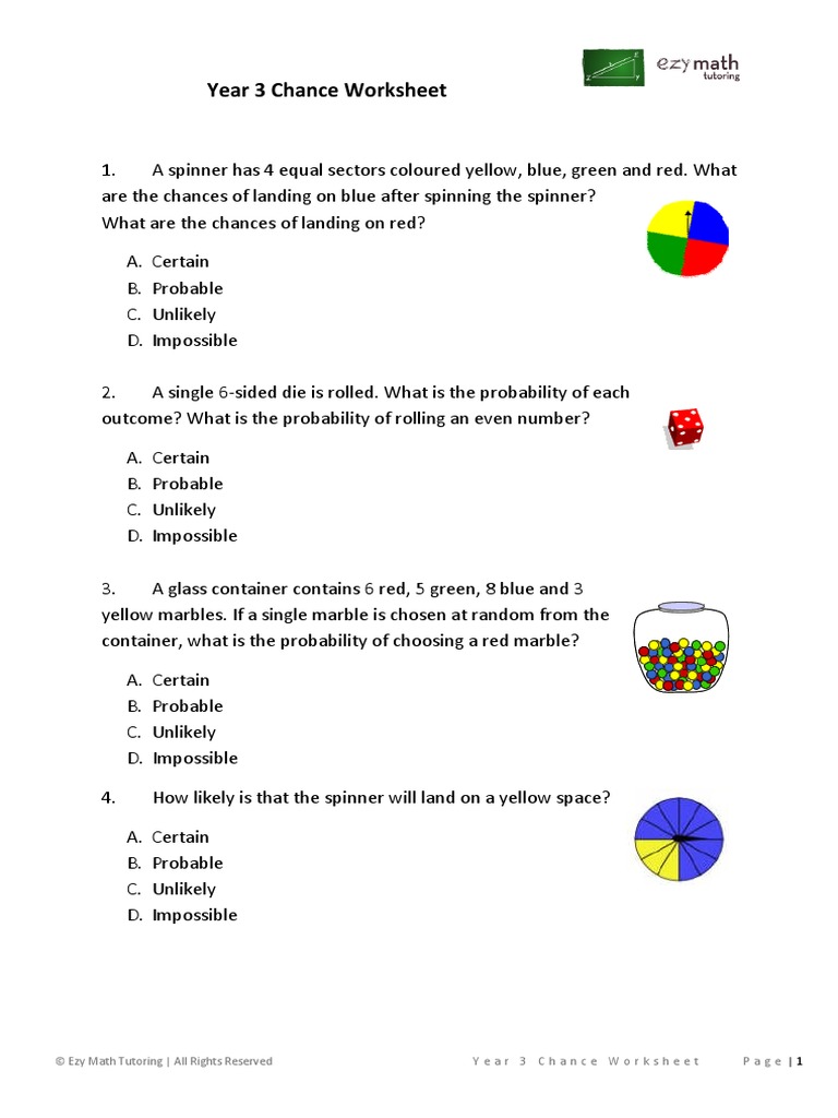 Year 3 Chance Worksheet | PDF | Teaching Mathematics | Leisure