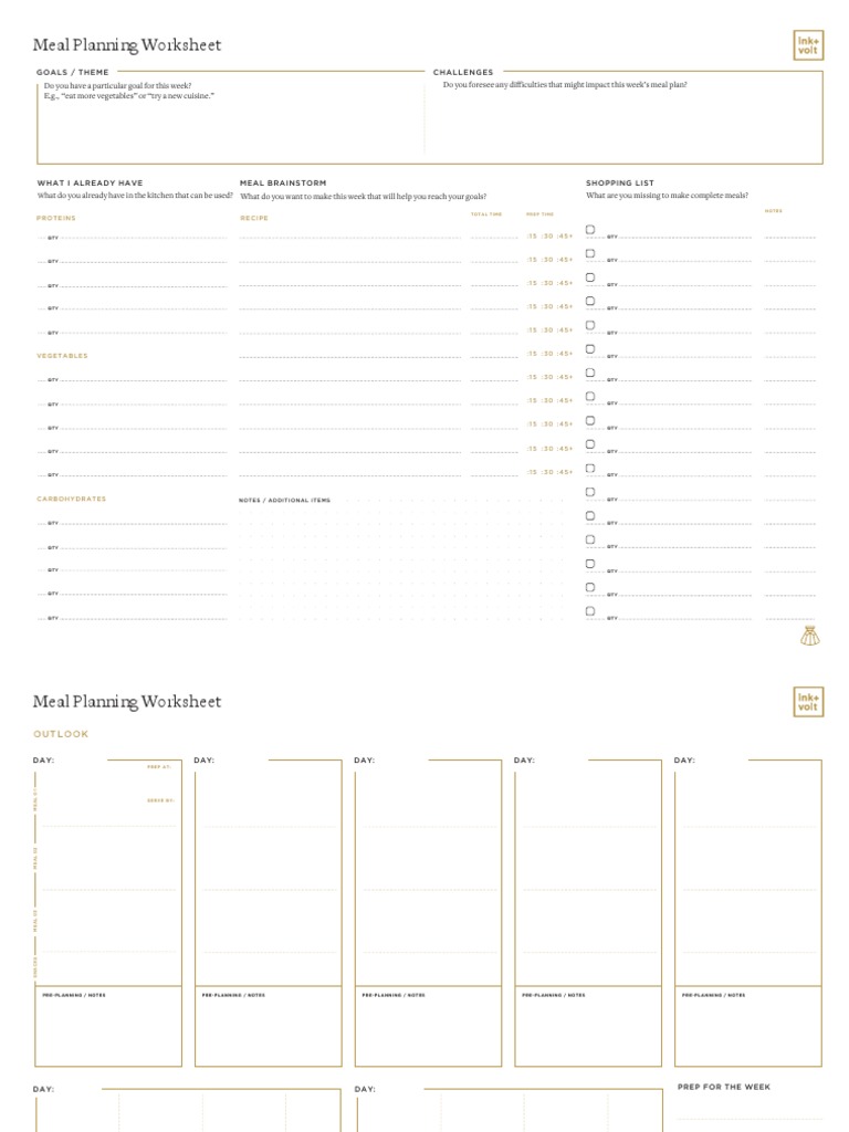 Weekly Meal Planning Worksheet | PDF | Food And Drink | Cooking