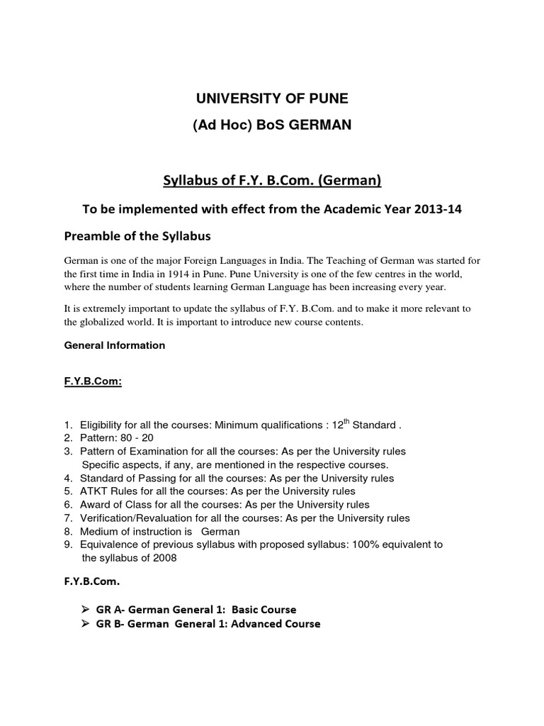 F.Y. B.Com. German Syllabus 2013 | PDF | German Language | Syllabus