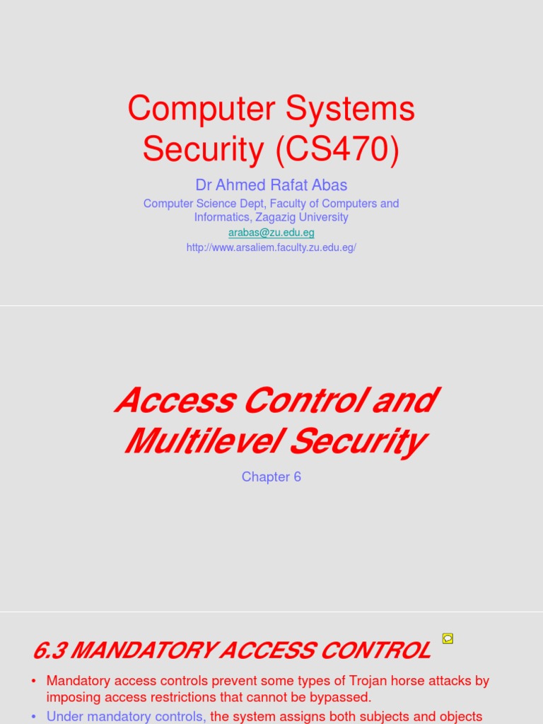 Computer Systems Security (CS470) : DR Ahmed Rafat Abas | PDF | Classified Information ...