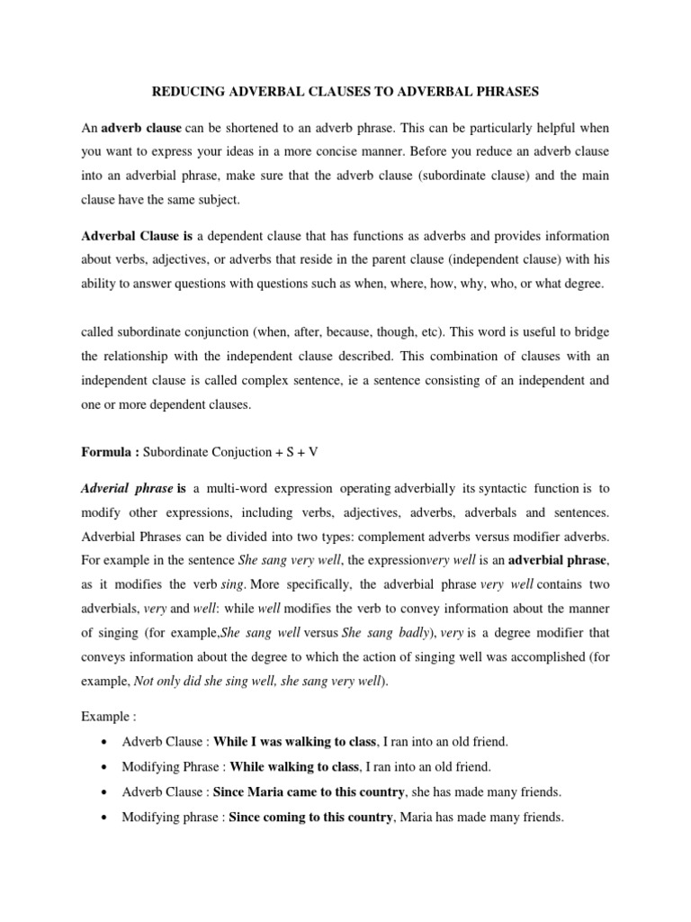 Reducing Adverbal Clauses To Adverbal Phrases | PDF | Adverb | Clause