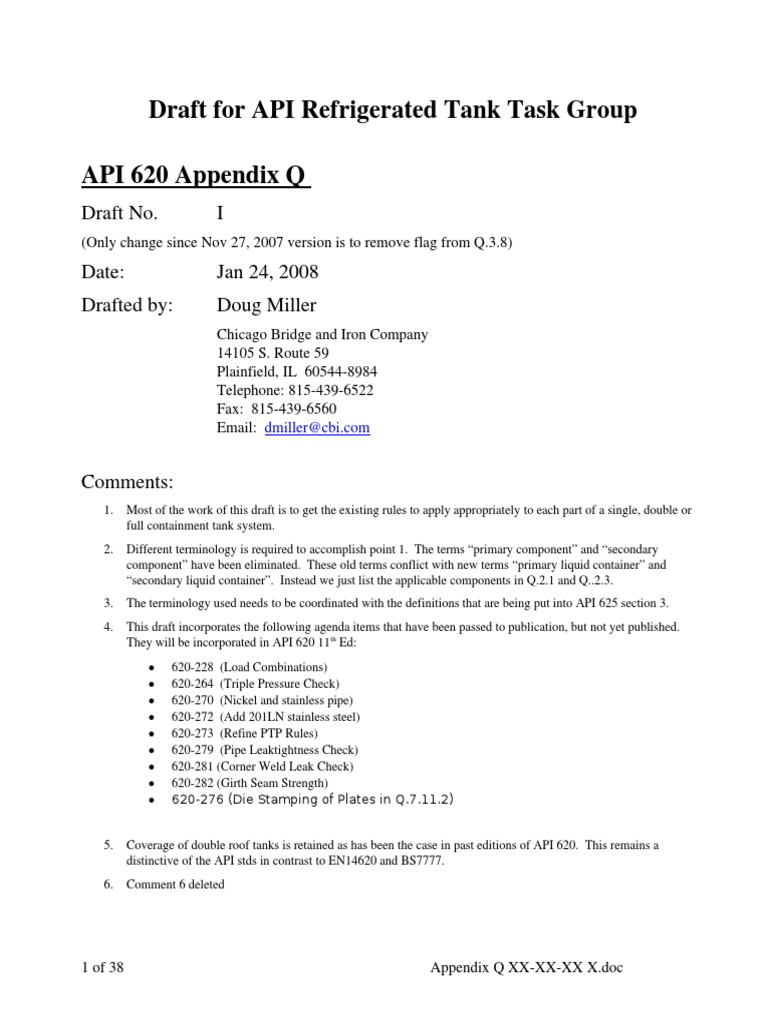 Draft For API Refrigerated Tank Task Group API 620 Appendix Q | PDF ...
