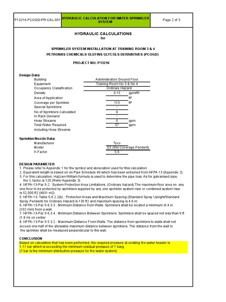 Sprinkler Calculation - Training Room No 3 - 4 | PDF | Fire Sprinkler System | Liquids